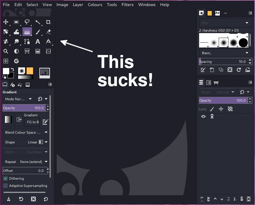 GIMP Single Column Toolbar SPACE BUMS